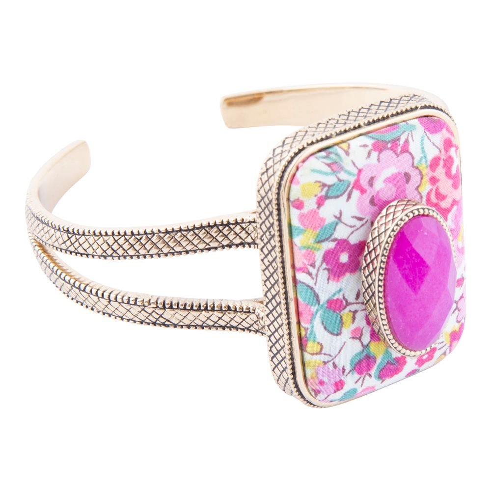 Pink Agate Stacked Stone Floral Cuff Bracelet – Zen